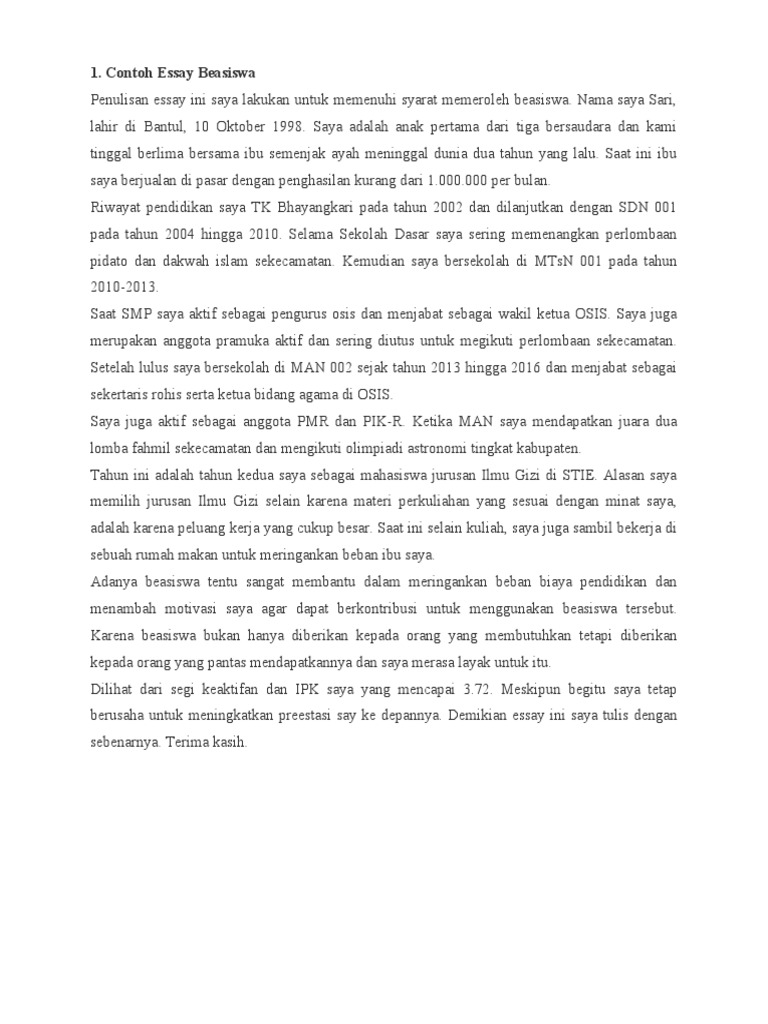 Contoh Esai Beasiswa | PDF