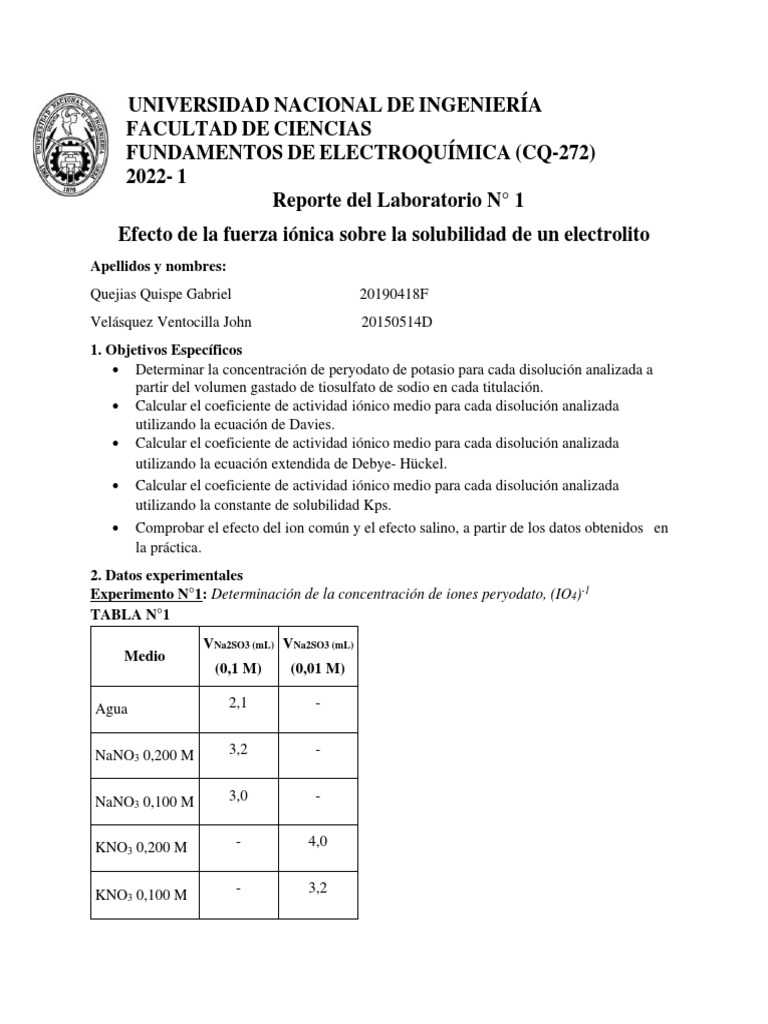Reporte #1 2022-1 Disoluciones de Electrolitos | PDF | Solubilidad | Análisis