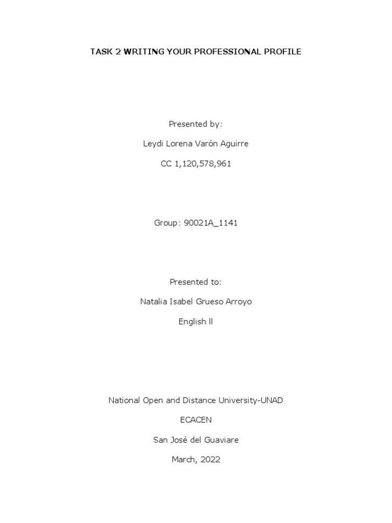 Task 2 Writing Your Professional Profile | Download Free PDF ...
