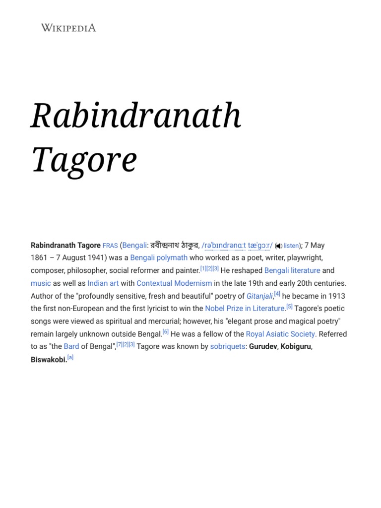 Rabindranath Tagore - Wikipedia | PDF | Rabindranath Tagore