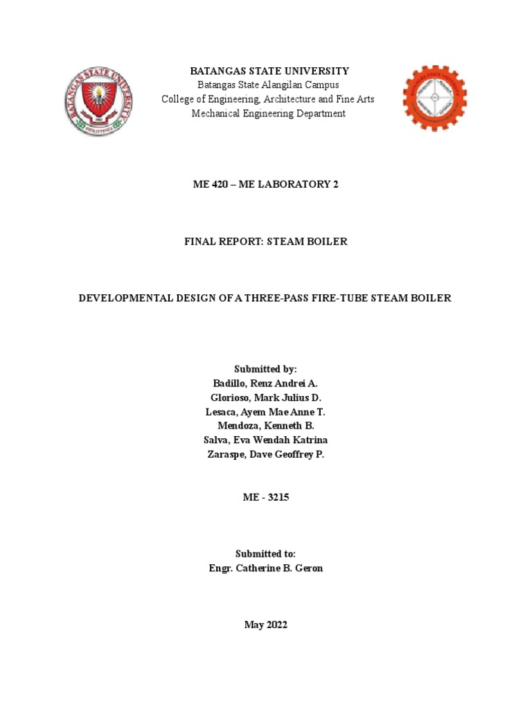 Developmental Design of A Three-Pass Fire-Tube Steam Boiler | PDF ...