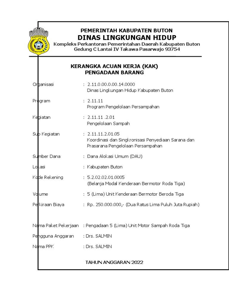 Kak Pengadaan Motor Sampah Sampah 2022 | PDF