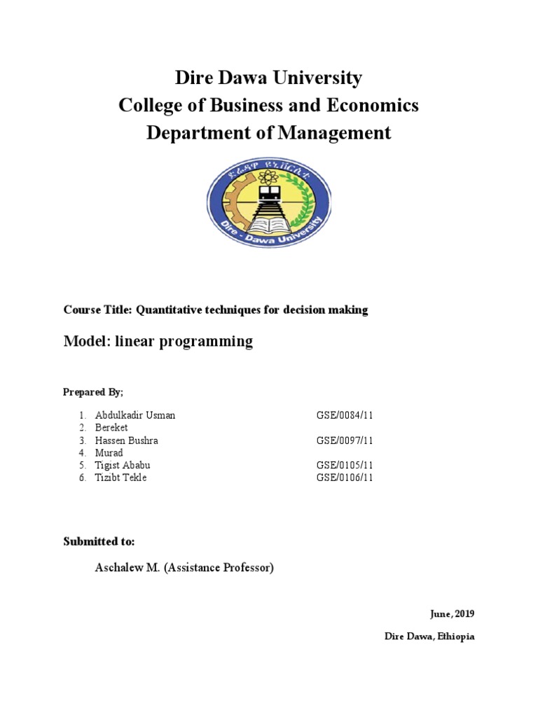 Dire Dawa University College of Business and Economics Department of Management | PDF ...