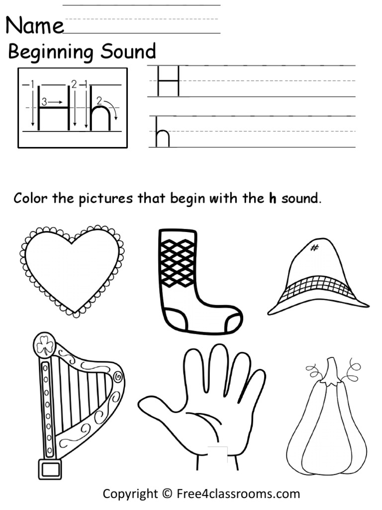 Beginning Sound: Color The Pictures That Begin With The H Sound | PDF
