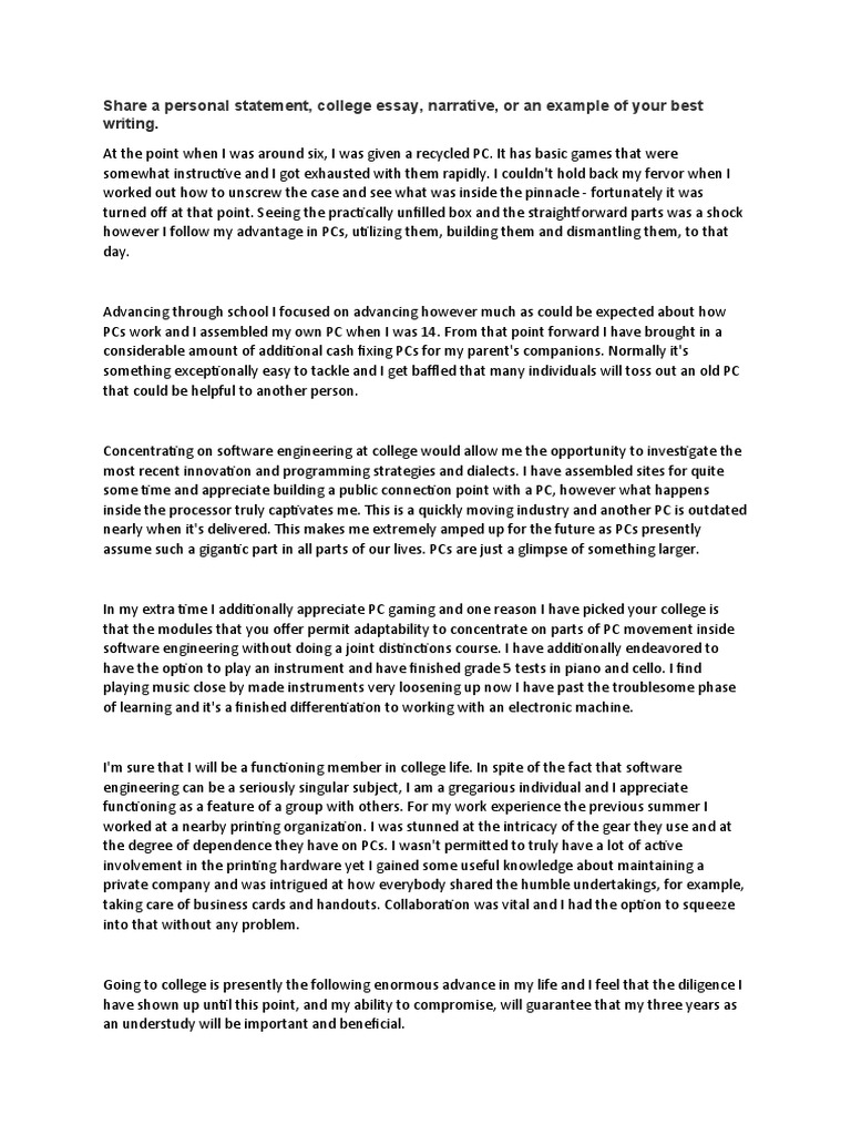 Share A Personal Statement, College Essay, Narrative, or An Example of ...