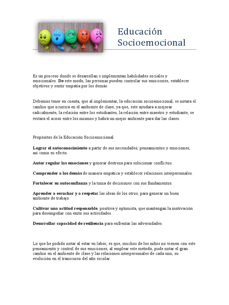Educación Socioemocional | PDF | Las emociones | Aprendizaje