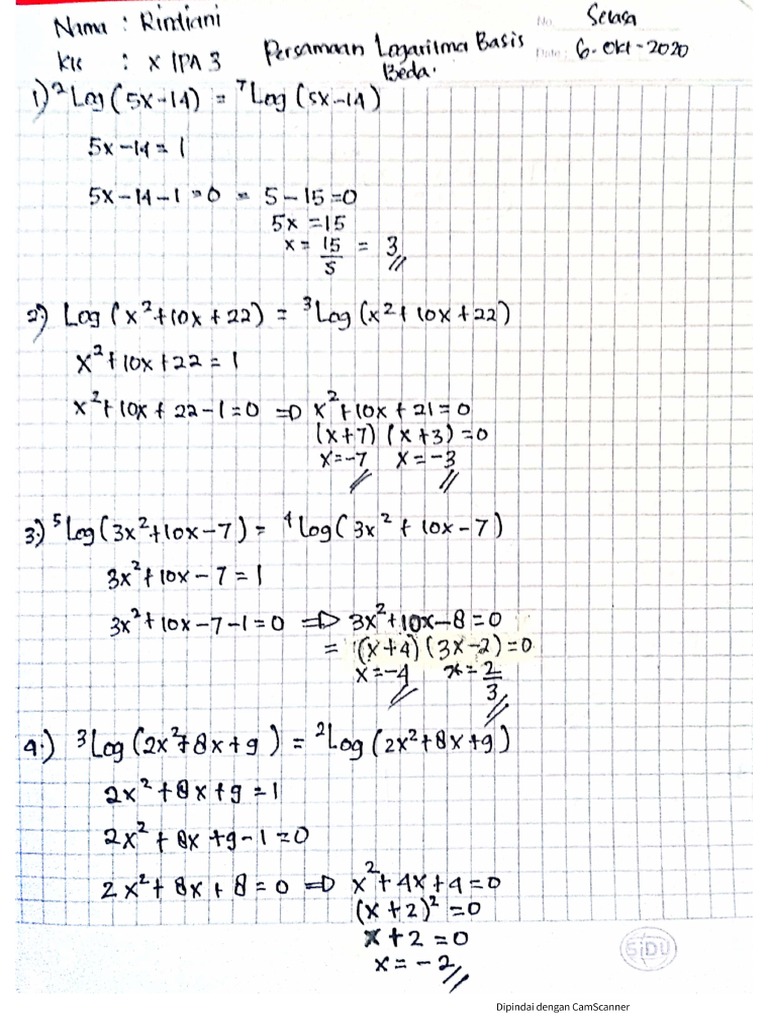 Persamaan Logaritma Basis Beda - Rindiani X Ipa 3 | PDF
