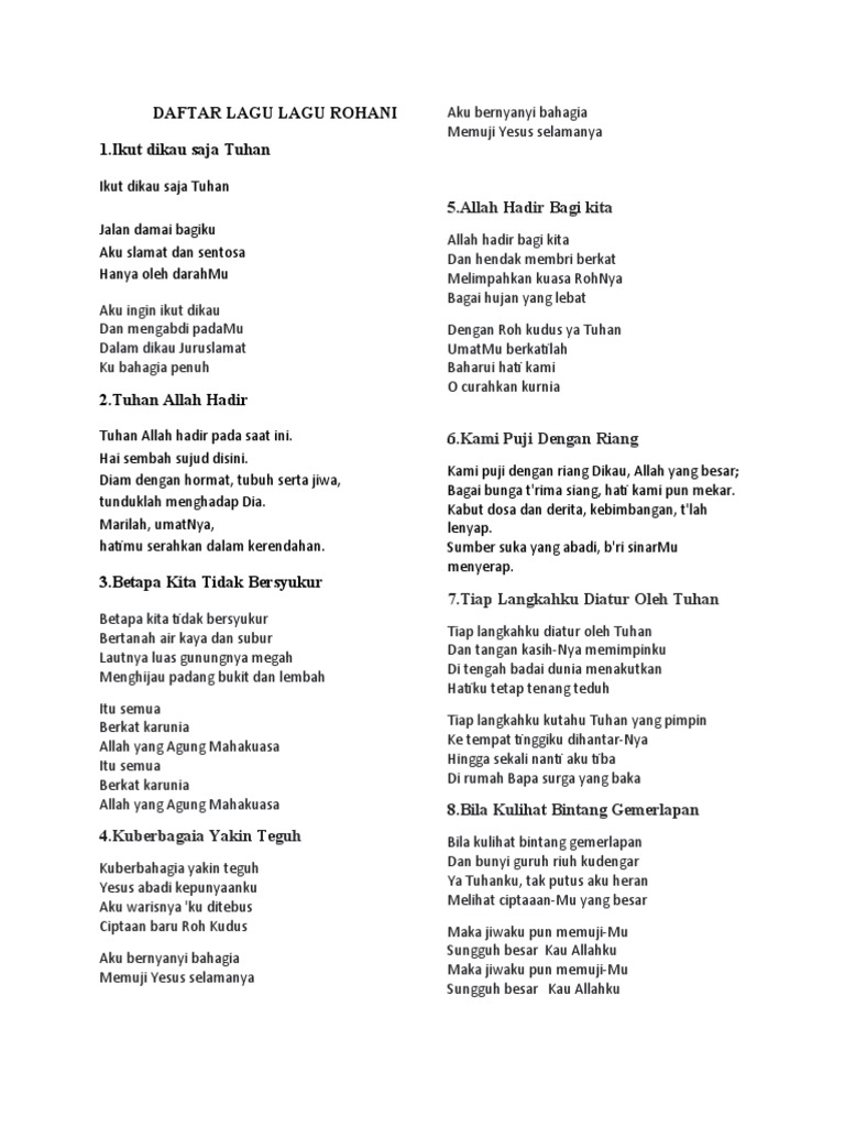 Daftar Lagu Lagu Rohani | PDF | Agama & Spiritualitas