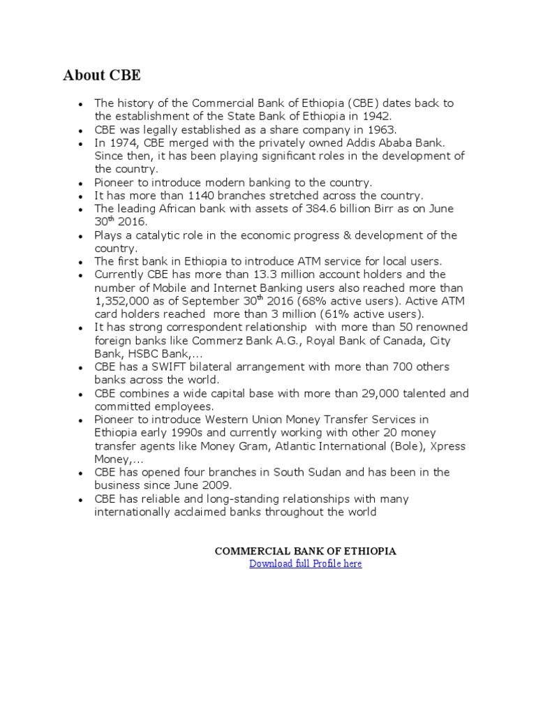 Commercial Bank of Ethiopia History and Services | PDF | Payments | Banks