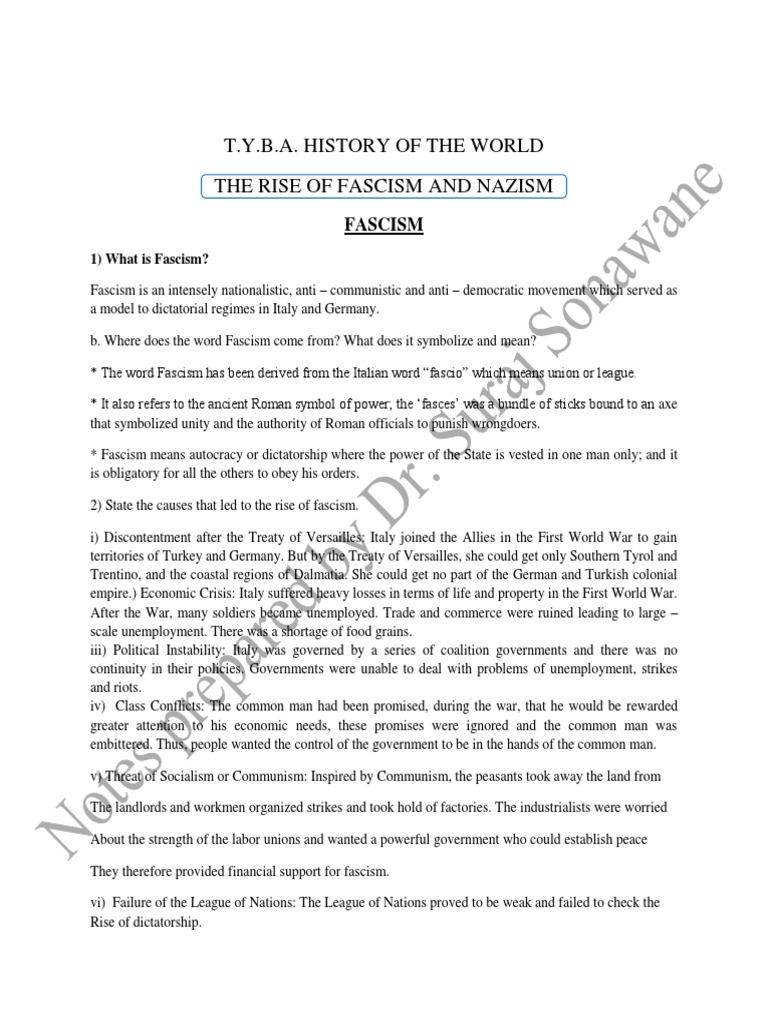 T y B A History-Facism-&-Nazism-Notes | PDF | Nazi Germany | Fascism
