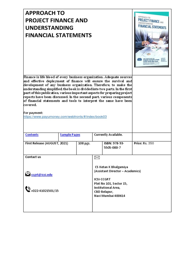 Approach To Project Finance and Understanding Financial Statements | PDF