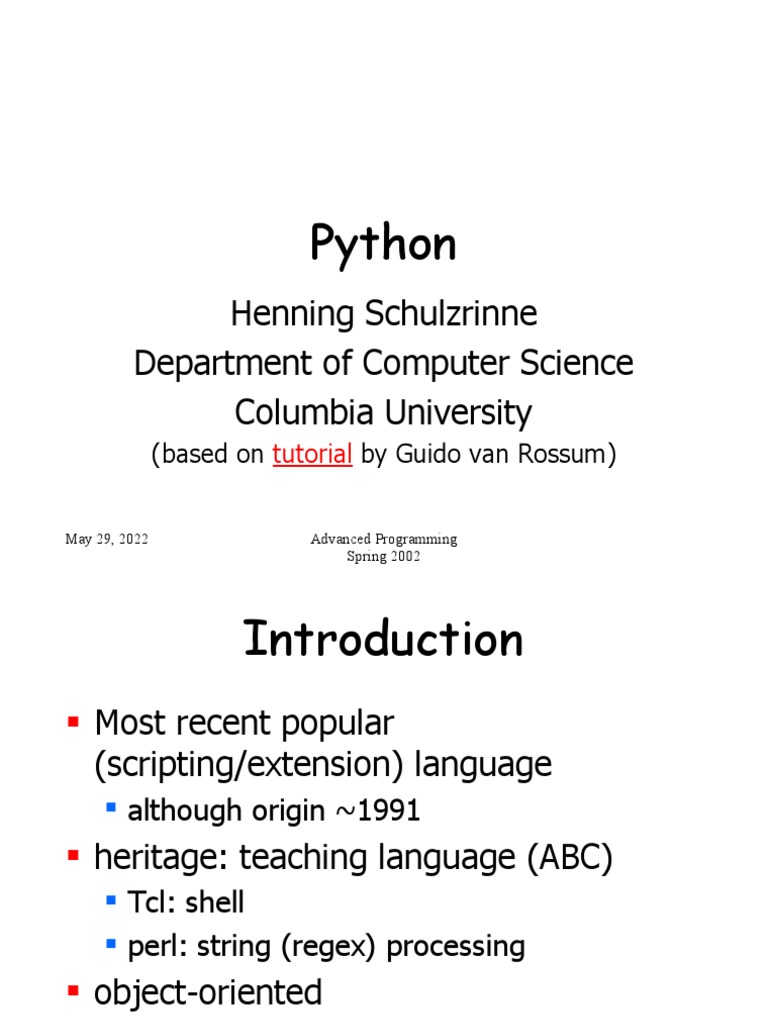 Python: Henning Schulzrinne Department of Computer Science Columbia University | Download Free ...