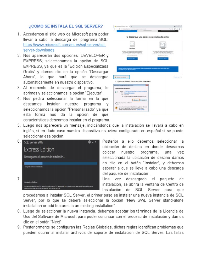 Como Instalar SQL Server | PDF | Servidor SQL de Microsoft | Microsoft ...