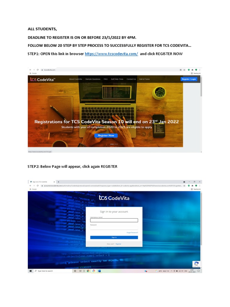 TCS Codevita Step by Step Registration Process | PDF | Internet | World Wide Web
