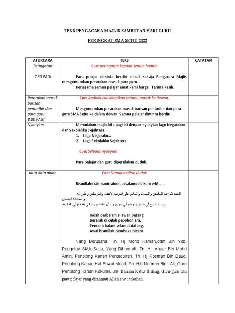 Hari Guru SMA Setiu 2022 | PDF