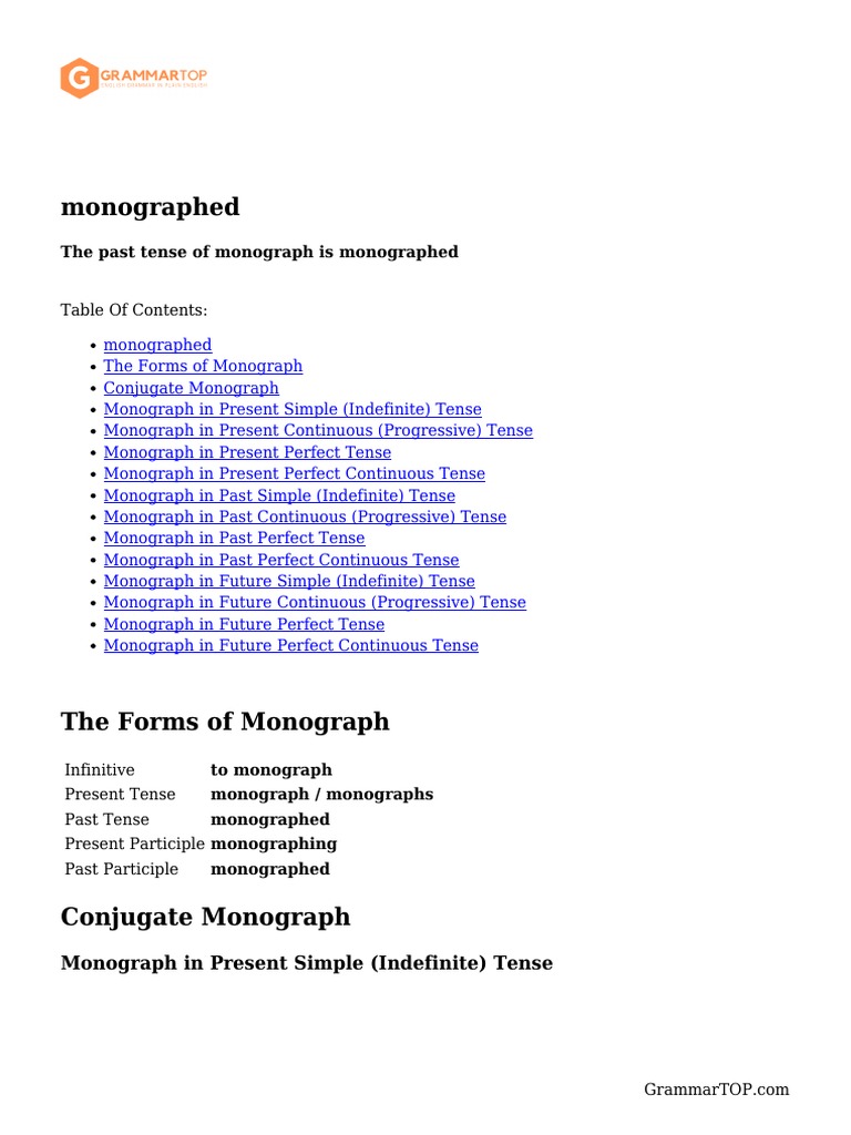 Monograph Past Tense - Verb Forms, Conjugate MONOGRAPH | PDF | Perfect ...