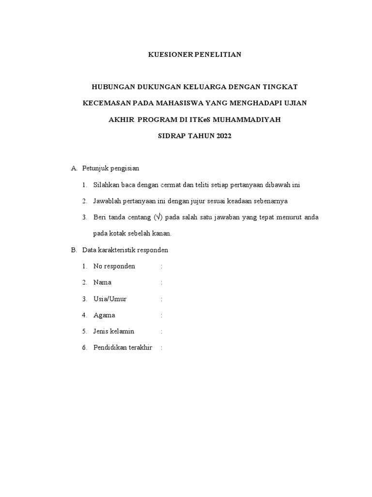 Kuesioner Dukungan Keluarga | PDF