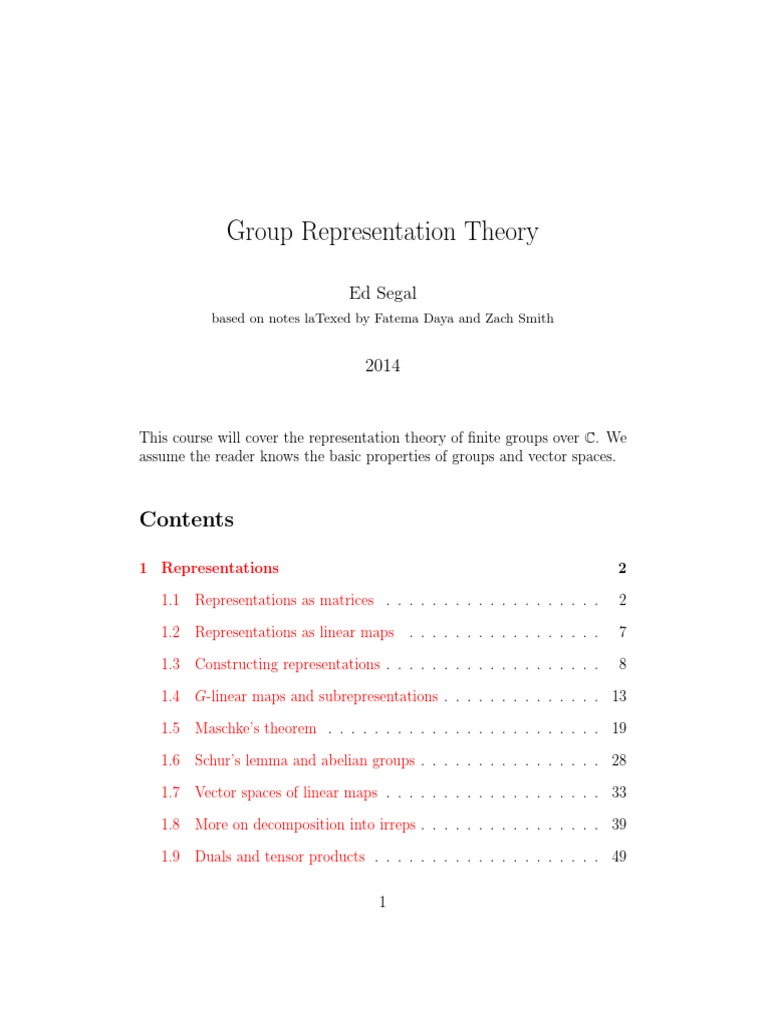 Group Representation Theory 2014 | PDF | Group Representation ...