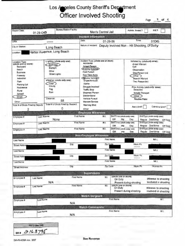 LASD Deputy Jaime Juarez - Four Officer Involved Shootings (OIS) Reports | PDF | Police ...