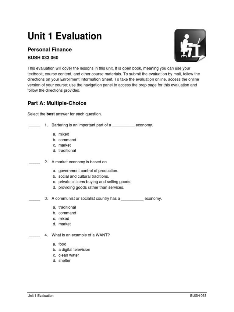 Unit 1 Evaluation Personal Finance | PDF | Profit (Economics) | Market ...