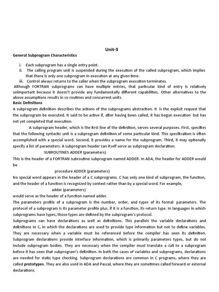 Unit 3 - Principles of Programming Languages | PDF | Subroutine ...