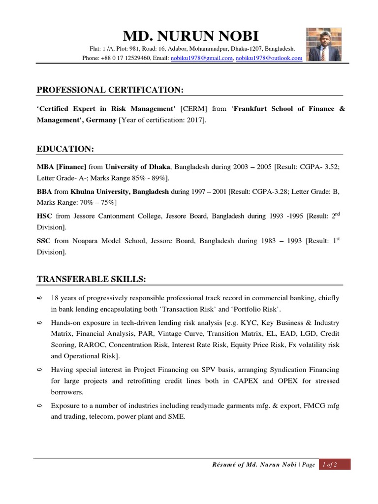 CV Format For A Banker | PDF | Banks | Credit