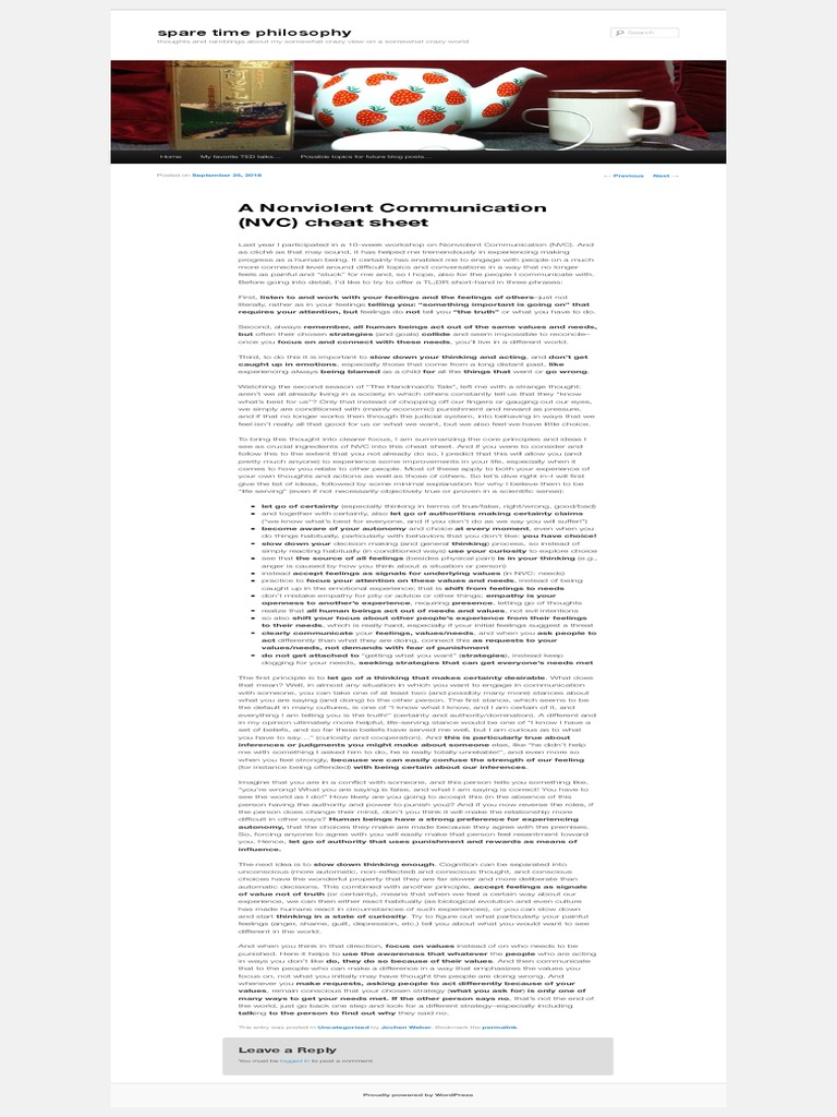 A Nonviolent Communication (NVC) Cheat Sheet: Spare Time Philosophy ...