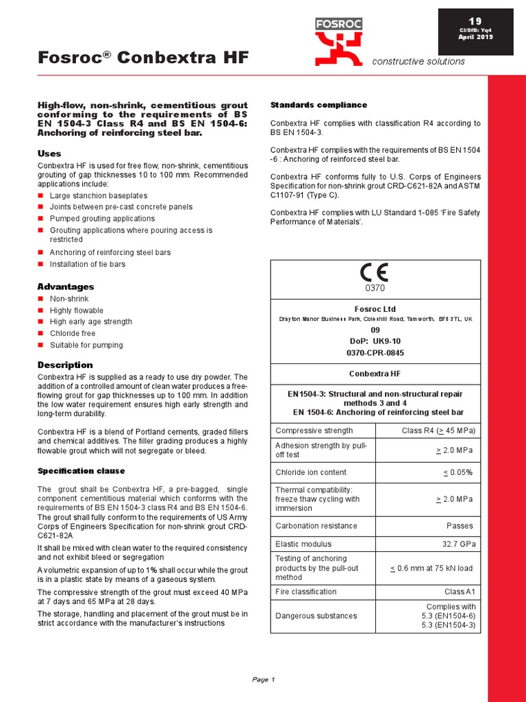 Conbextra HF 0419 | PDF | Concrete | Water