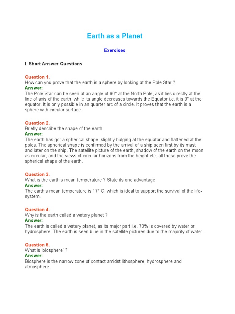 ICSE Geo Graphy Voyage Solutions Class 9 Chapter 1 Earth As A Planet ...