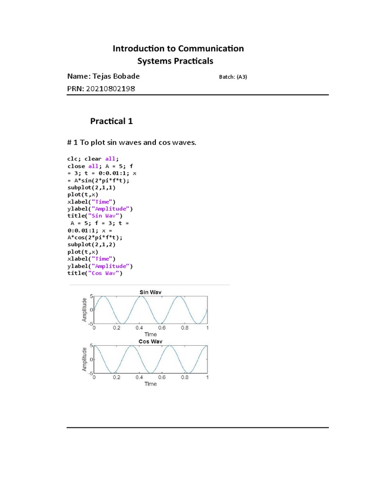 Introduction To Communication Systems Practicals: Name: Tejas Bobade ...