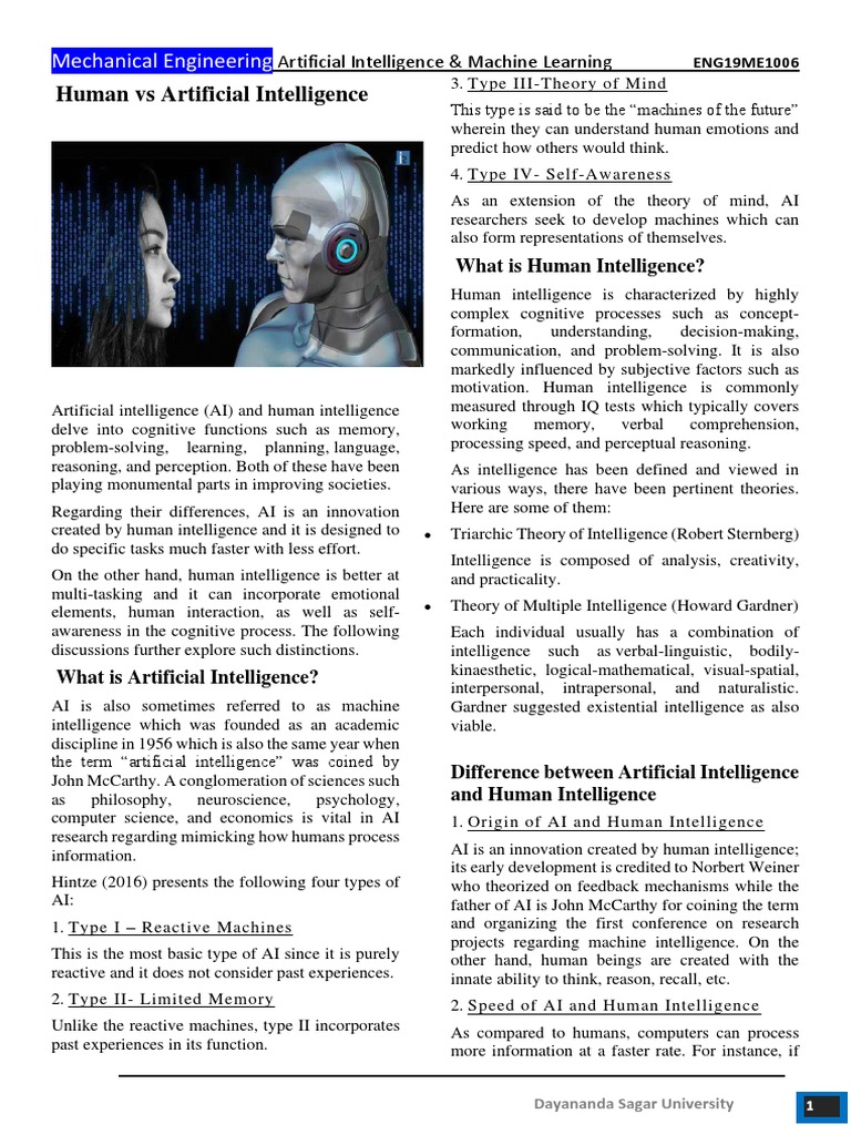 Human Vs Artificial Intelligence | PDF | Intelligence | Artificial Intelligence