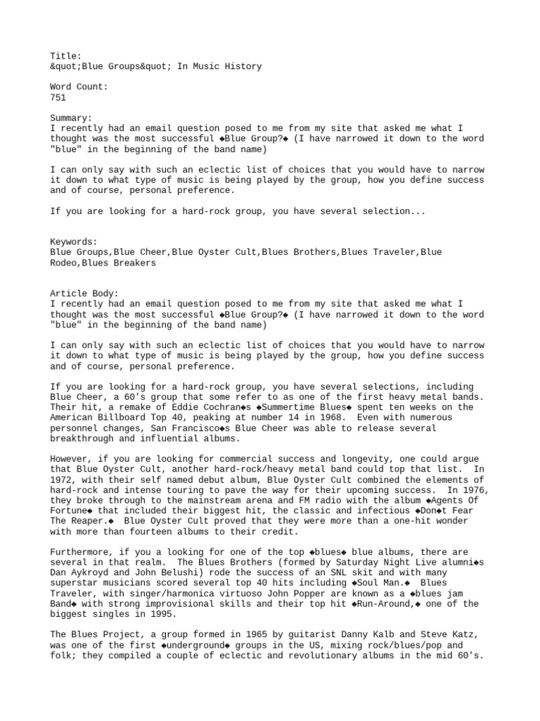 Quot Blue Groups Quot in Music History | PDF | Rock Music | Blues