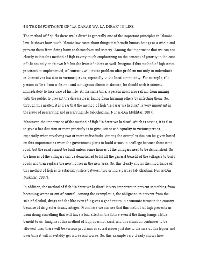 4.0 Important of La Darar Wa La Dirar | PDF | Justice | Crime & Violence