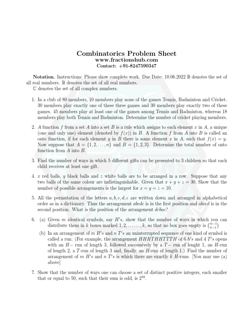 Advanced Combinatorics Exercises | PDF | Numbers | Function (Mathematics)