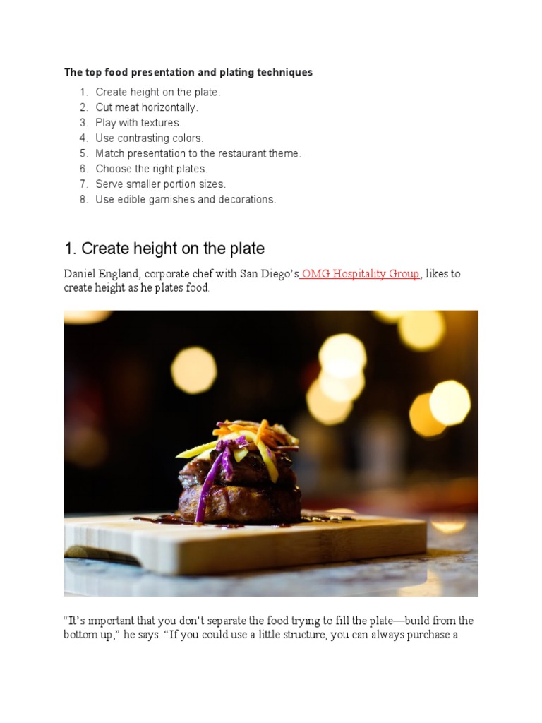 Top Food Plating Techniques for Restaurants | PDF | Foods | Restaurants