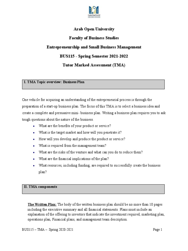 BUS115 TMA Project Spring 2022-١ | PDF | Entrepreneurship | Cognition