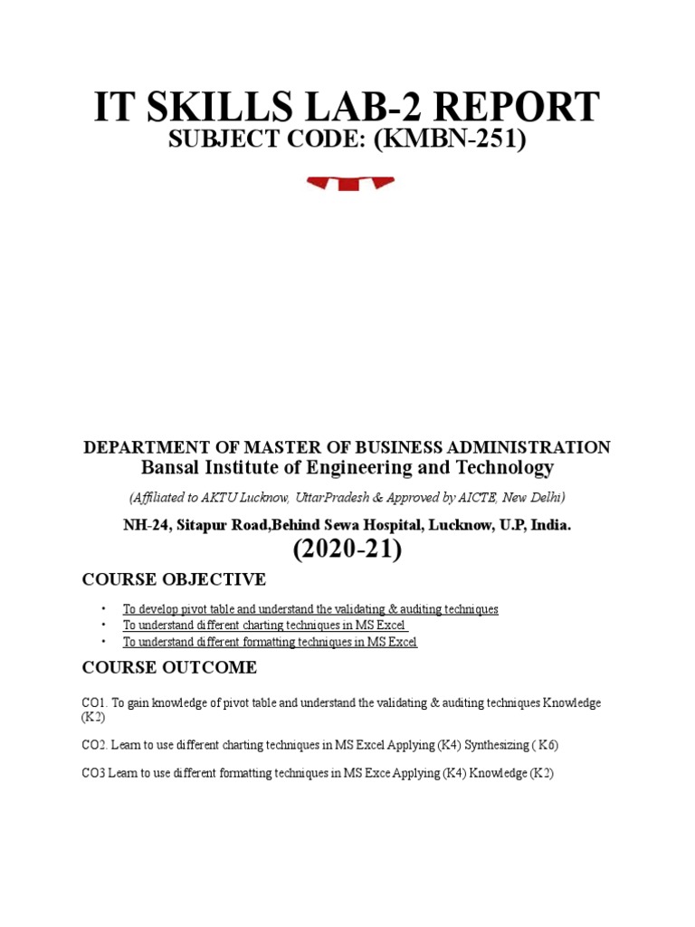 It Skill Lab 2 Pdf Microsoft Excel Computing 1852