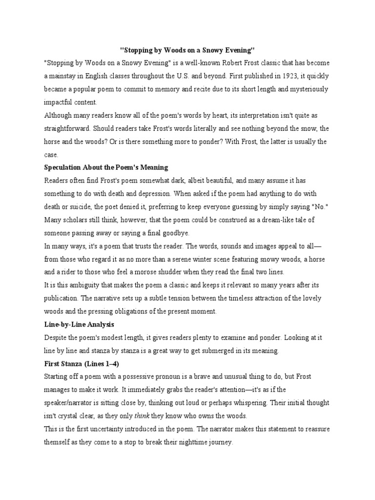 Stopping by Woods On A Snowy Evening | PDF | Poetry | Rhyme