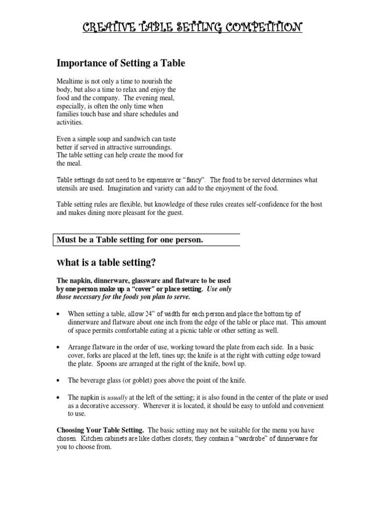 Creative Table Setting Competition | Download Free PDF | Tableware ...