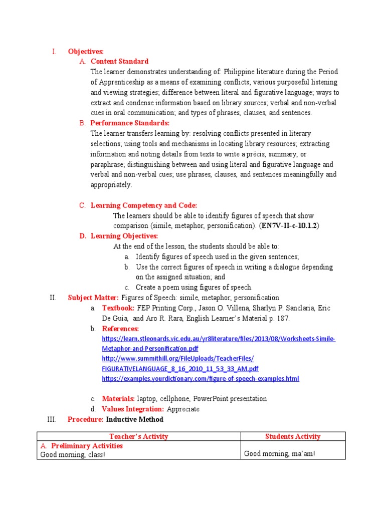 Inductive Method Lesson Plan | PDF | Metaphor | Anthropomorphism