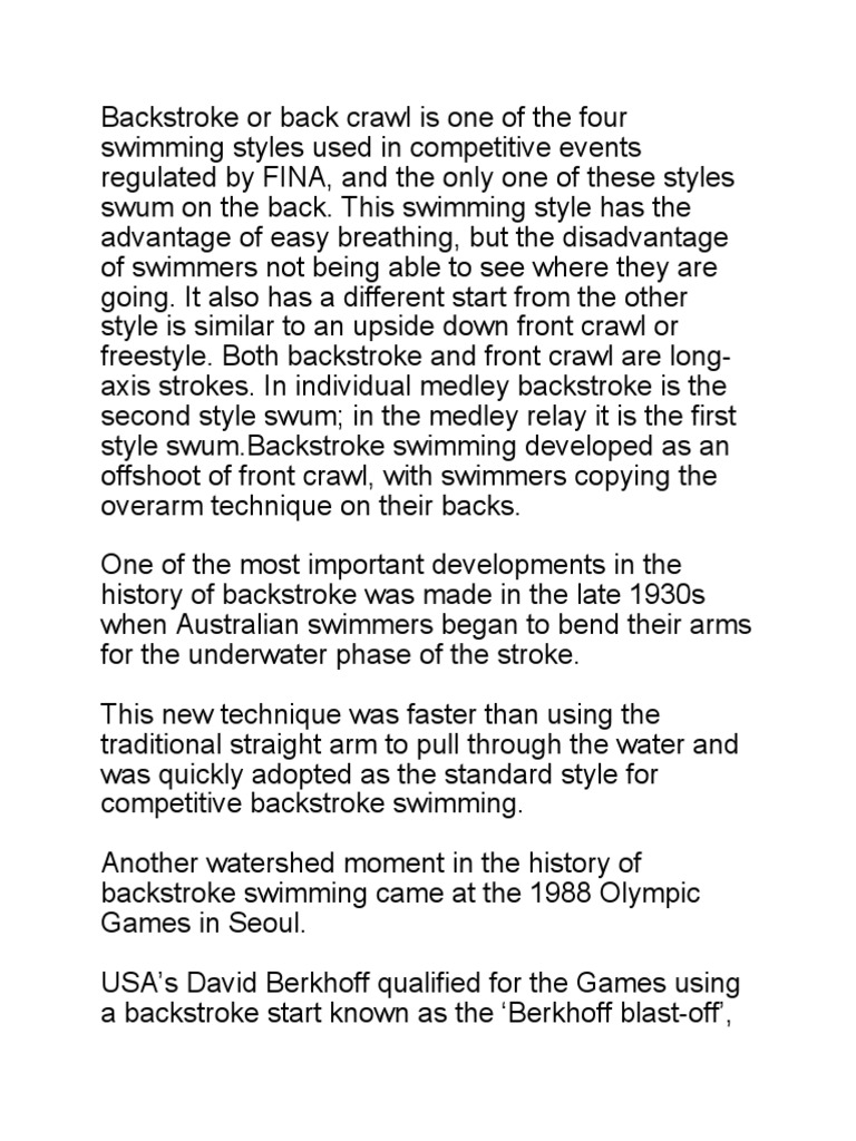 Backstroke or Back Crawl Is One of The Four Swimming Styles Used in ...
