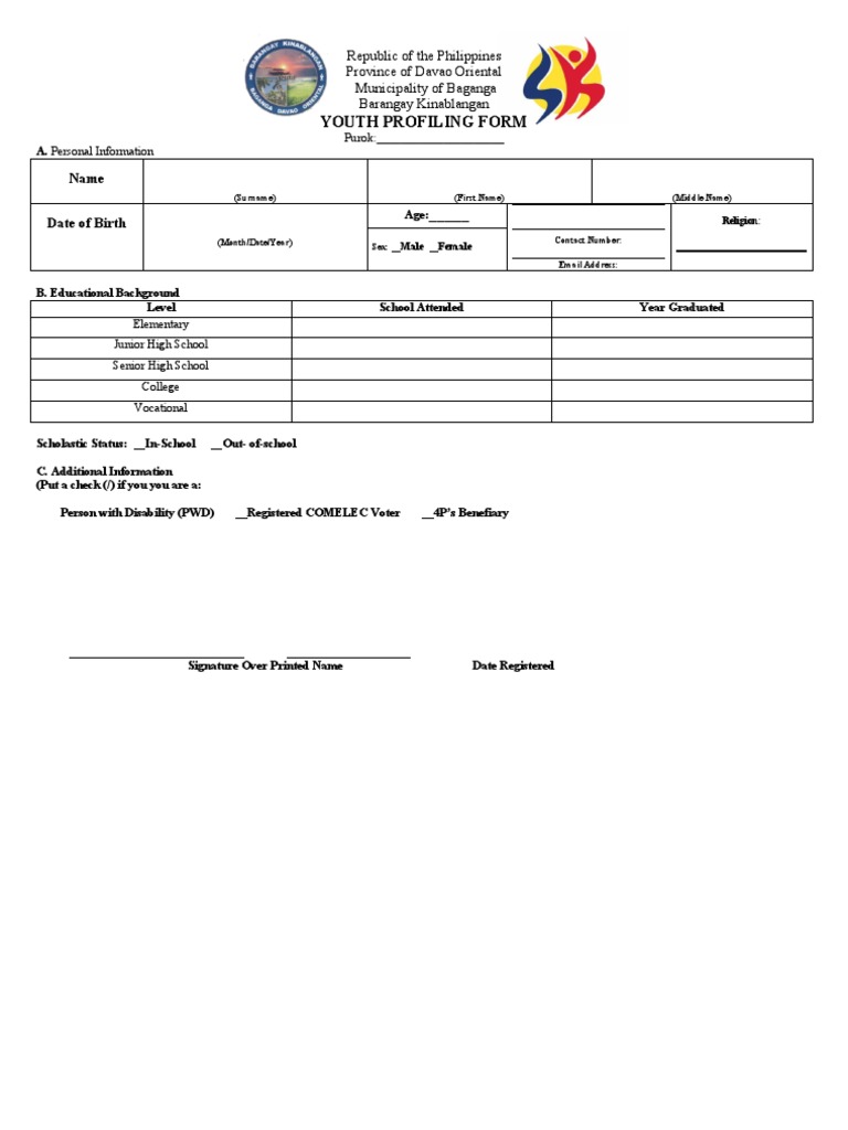 Youth Profiling Form Editable Sample | PDF