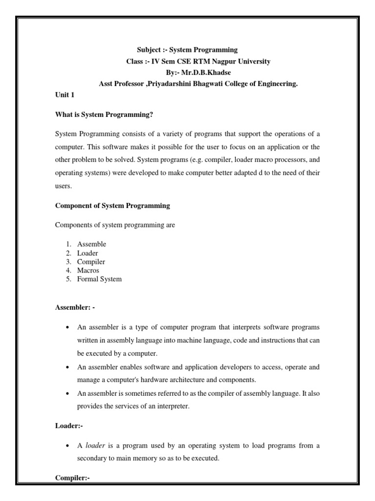 System Programming Notes | PDF | Assembly Language | Macro (Computer ...