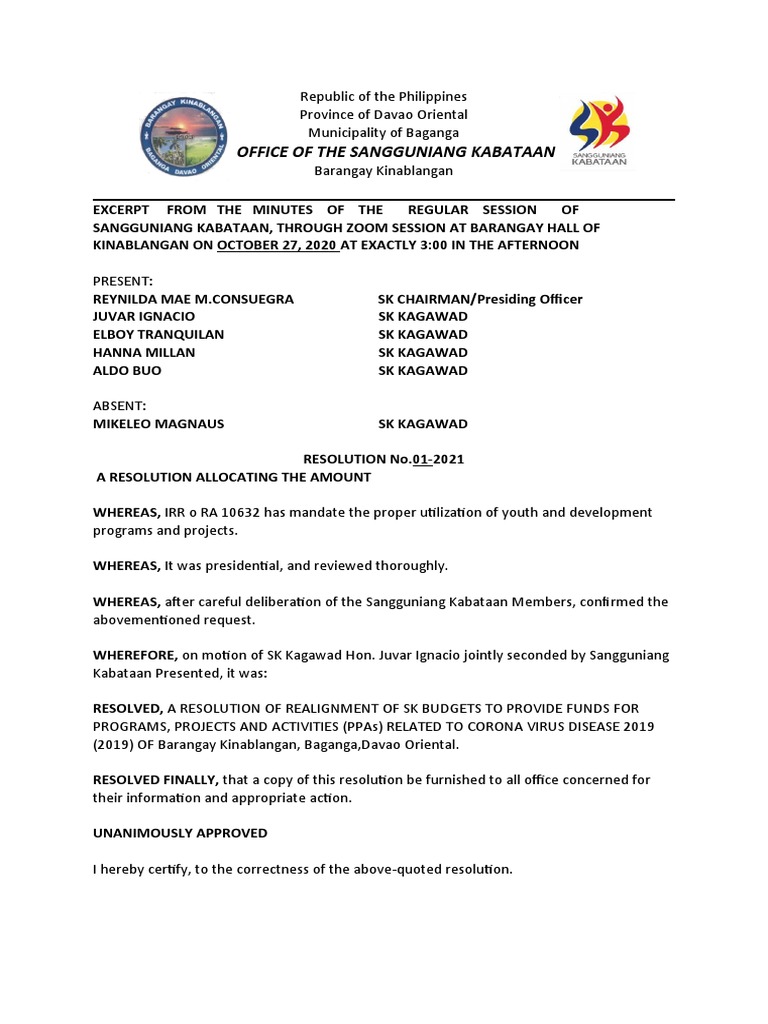 Resolution Realignment Sample Format | PDF | Philippines