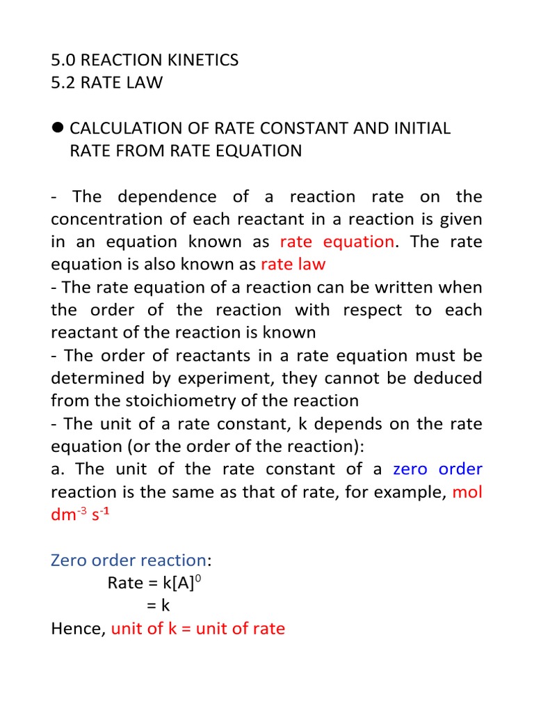 Rate Equation Rate Law: Zero Order Reaction | PDF | Reaction Rate ...