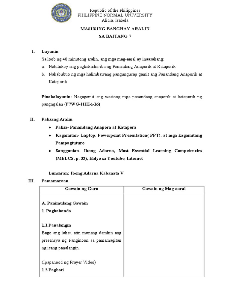 Banghay Aralin Anapora at Katapora Lunsaran Ibong Adarna | PDF