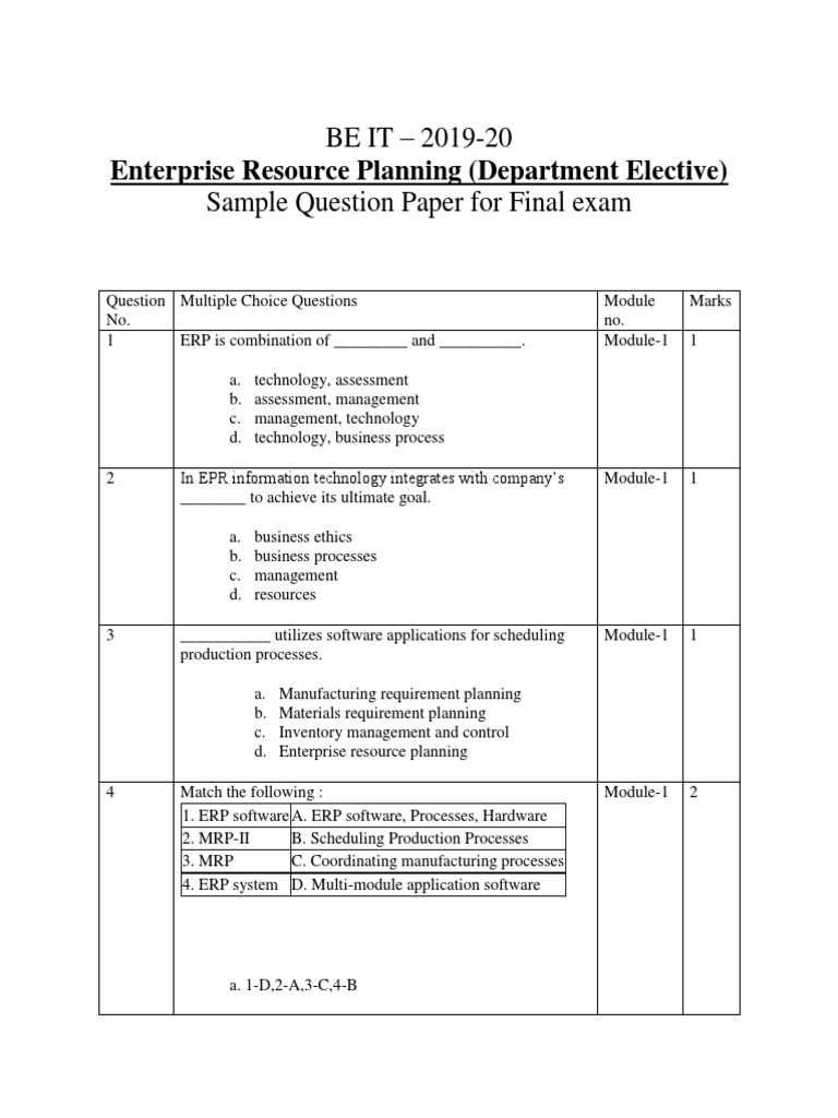 Enterprise Resource Planning (Department Elective) : BE IT - 2019-20 ...
