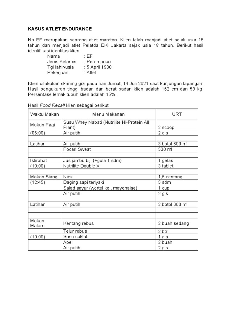 Asuhan Gizi Atlet Endurance EF | PDF