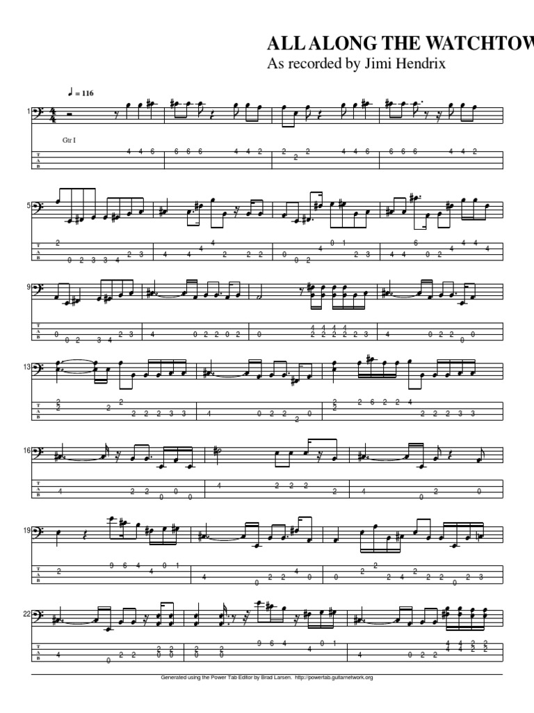Jimi Hendrix - All Along The Watchtower (Standard Tuning) Bass | PDF ...