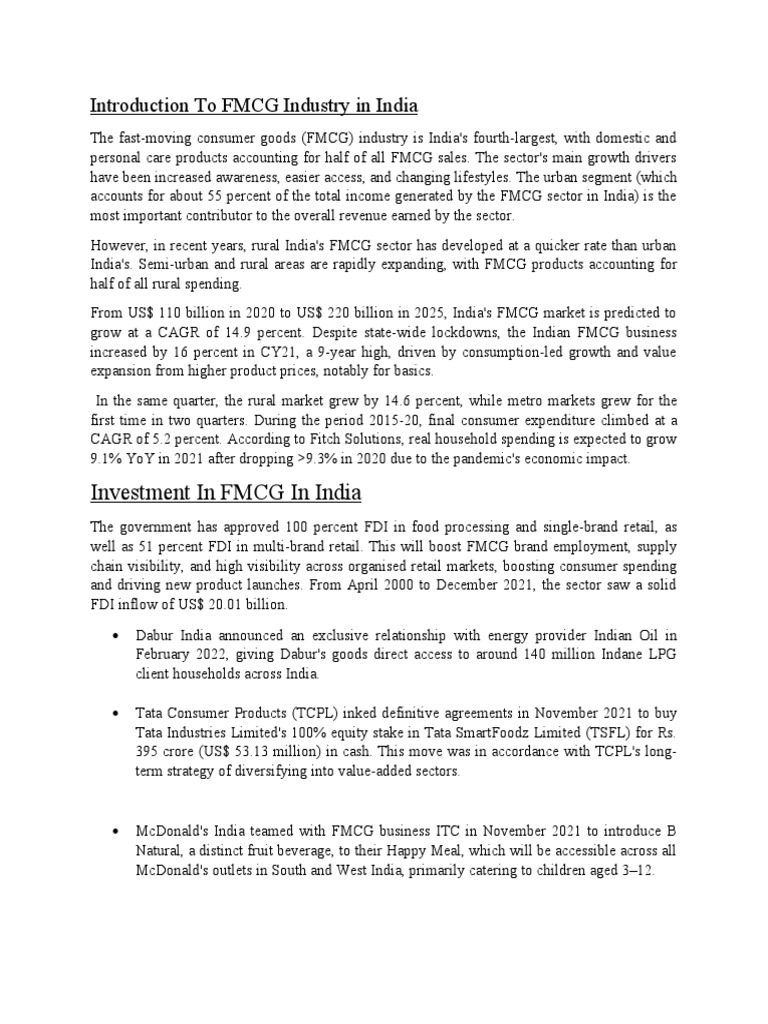 Introduction To FMCG Industry in India | PDF | Economic Growth | Business